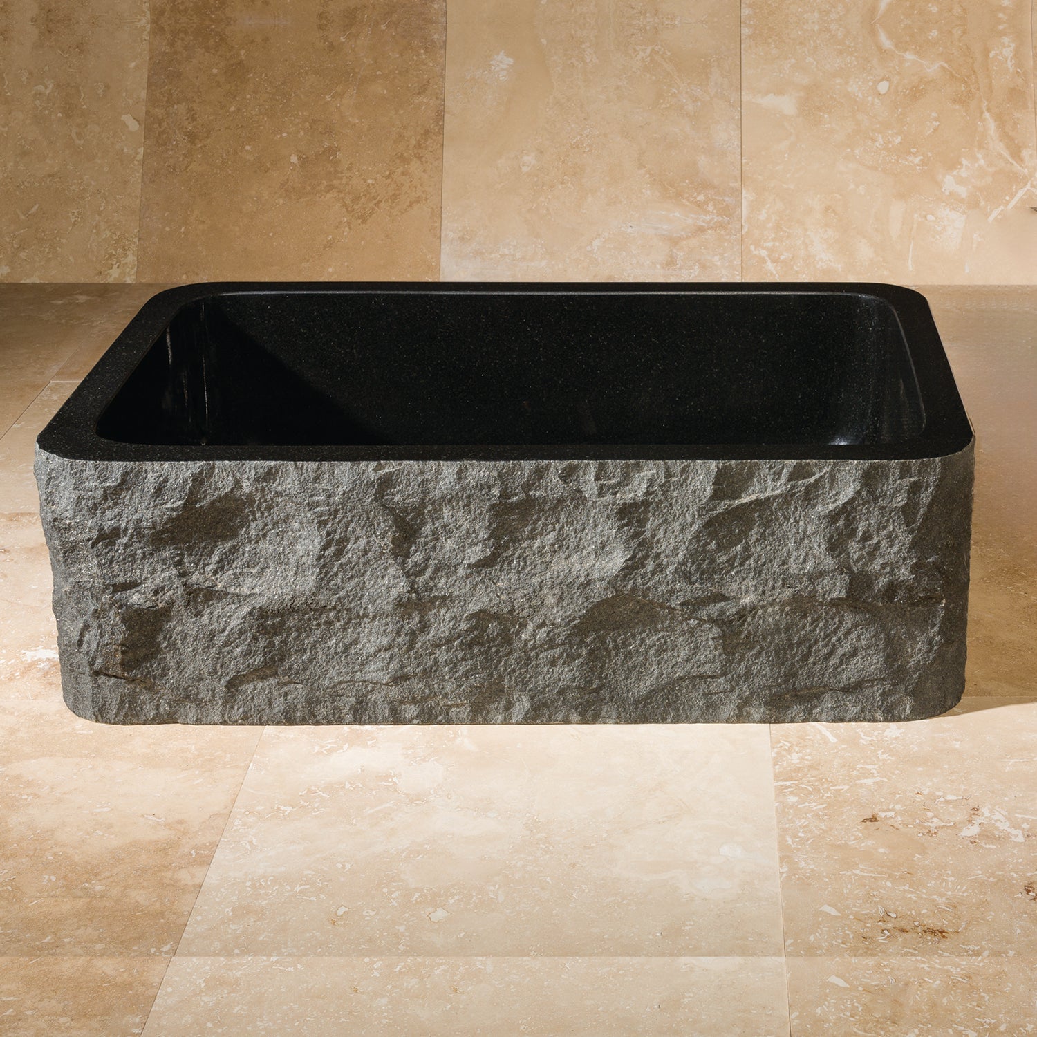 Stone Forest C04-33 BL 33" Farmhouse Sink, Chiseled Apron in Black Granite