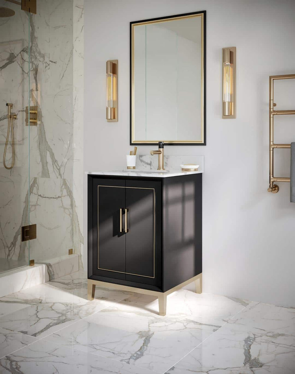 Bemma V-GR24SFM-04BS Gracie 24" Single Bathroom Vanity Set Midnight Black with Satin Brass Trim